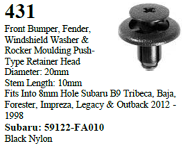 25 Pcs Rocker Moulding Push-Type Retainer Compatible with Subaru ...